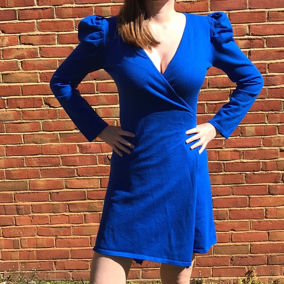 4SI3NNA | Dresses | Royal Blue 4si3nna Revolve Knit Long Puff Sleeve ...